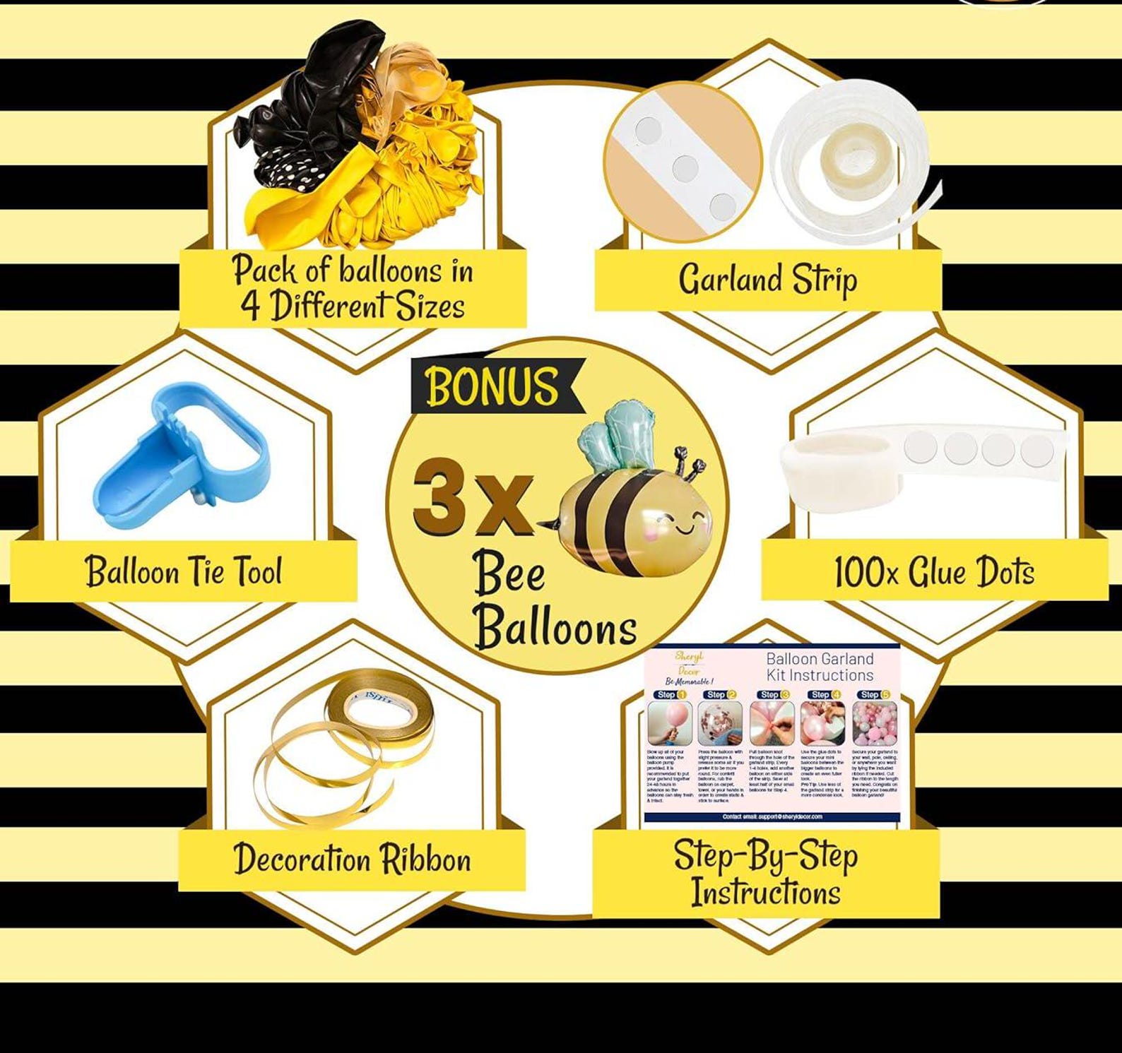 ALL IN-1 Bee Balloons Arch & Garland Kit, Yellow and Black Balloons for ...