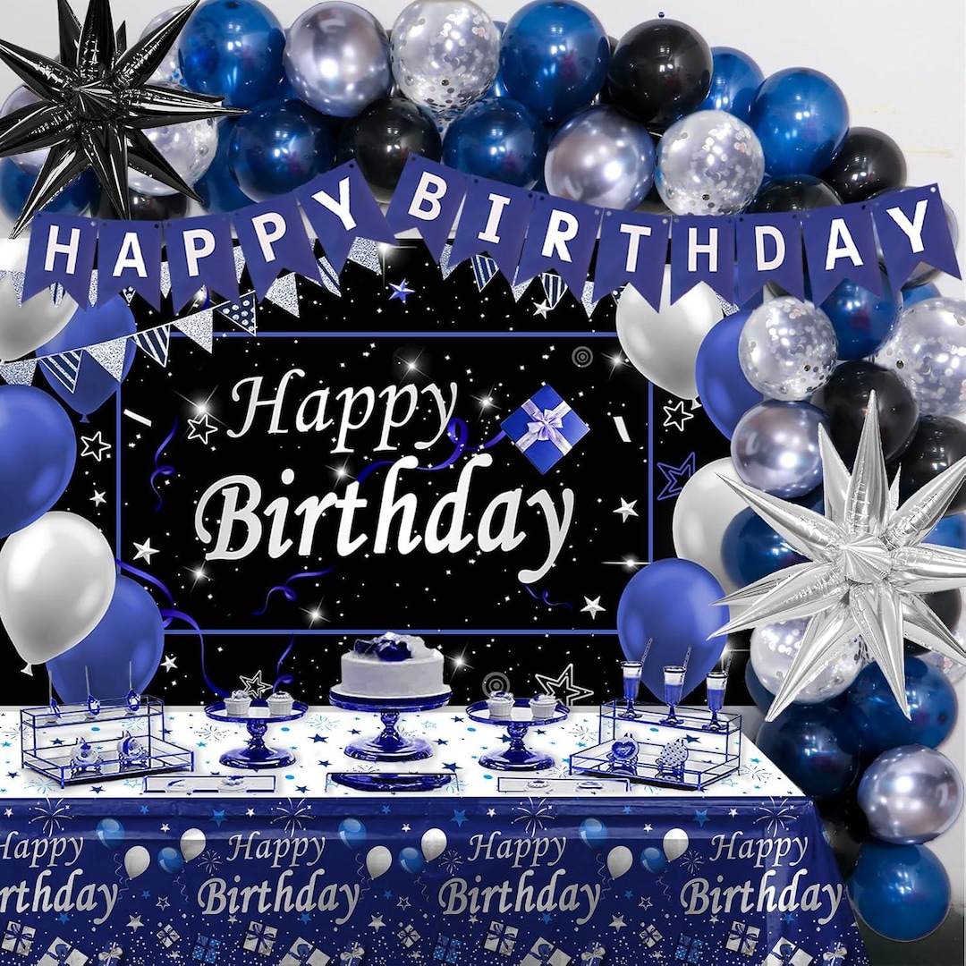 Black and Blue Birthday Decorations for Men Boys Women Girls, 75 PCS ...