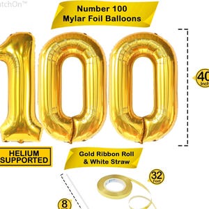 Gold 100 Balloon Number, 40 Inch, 100th Birthday Decorations | 100K ...