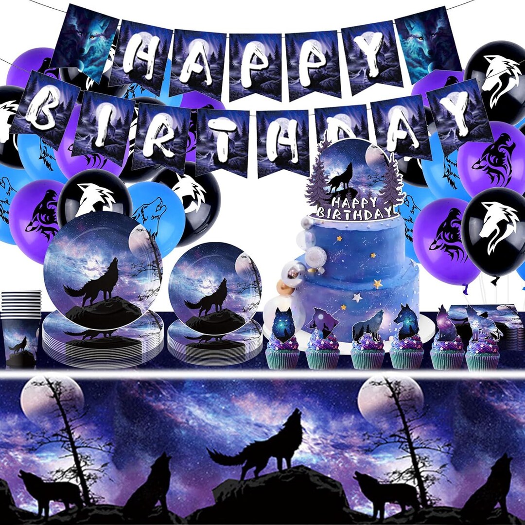 Wolf Party Supplies Wolf Tablecloth Banner Balloons Galaxy Wolf ...