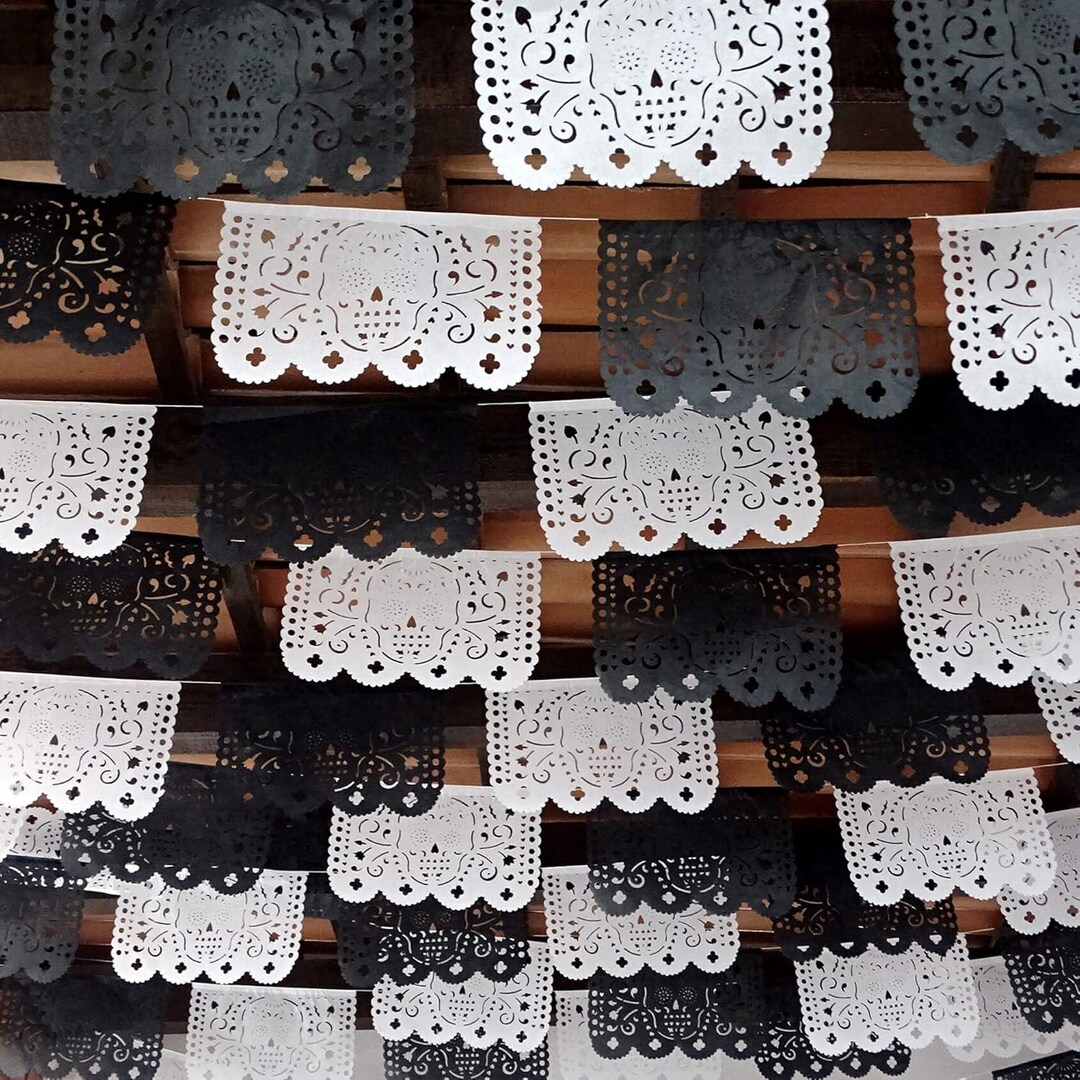 5 Pack Dia De Los Muertos Papel Picado, Black White Mexican Papel ...