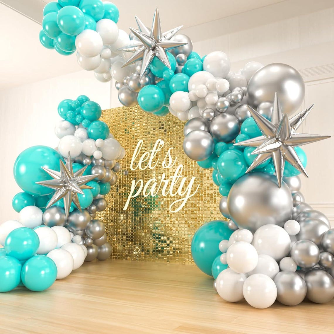 141pcs Teal Blue Silver White Balloons Garland Arch Kit 18 12 10 5inch Turquoise Balloons With 3 ...