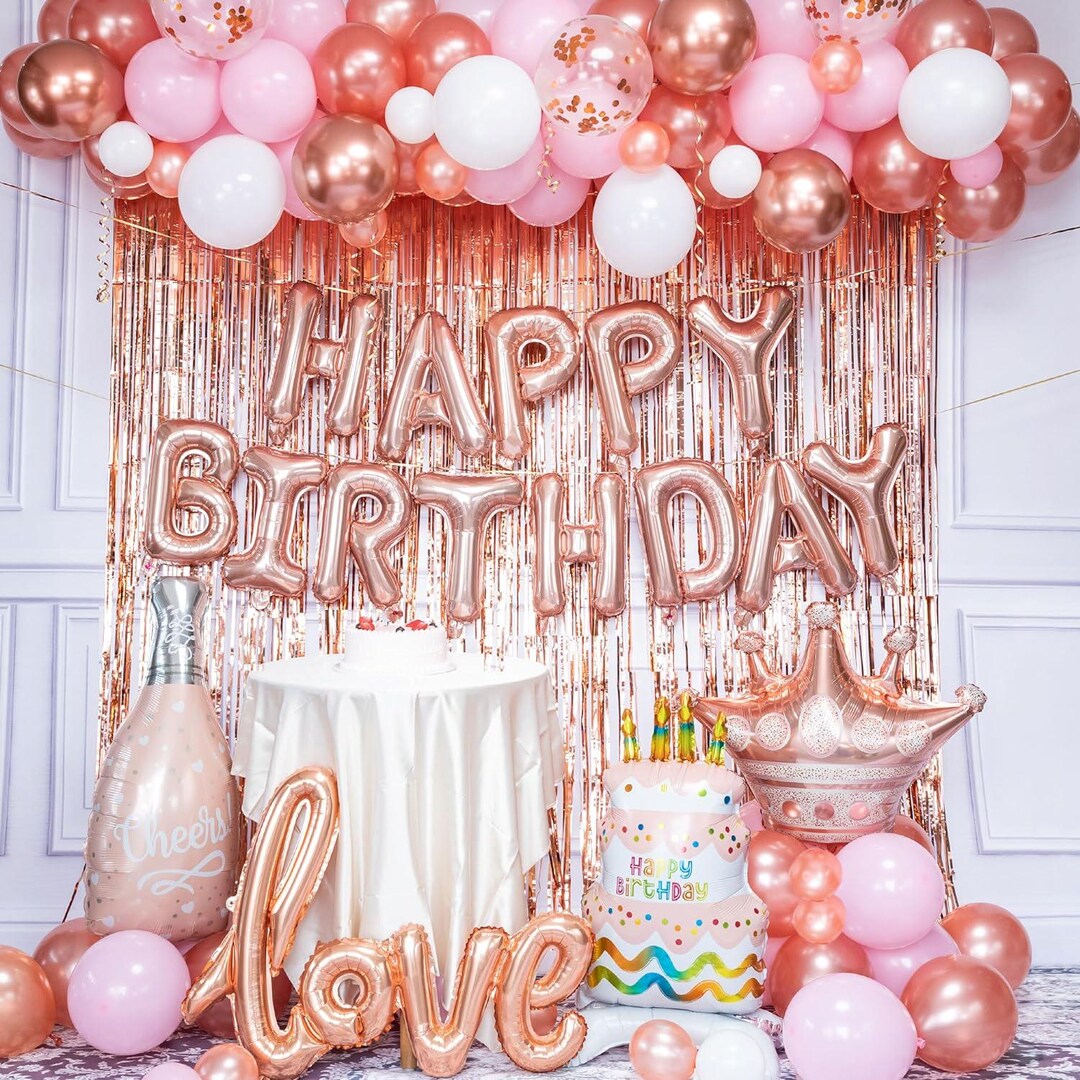 Rose Gold Birthday Decorations for Women Happy Pink Balloon Arch ...