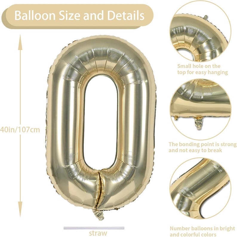 Gold Number 40 Balloons, 40th Birthday Balloon, 40inch Light Gold 40 ...