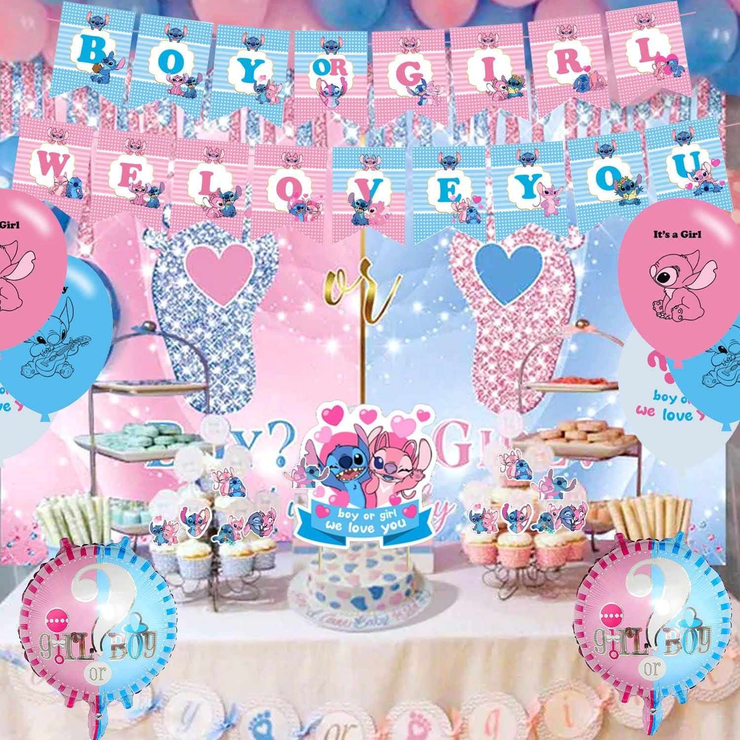 Stitch and Angel Gender Reveal Birthday Party Supplies, 35pcs Stitch ...