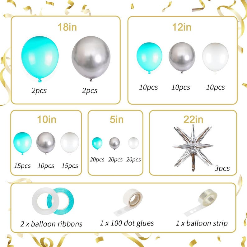141pcs Teal Blue Silver White Balloons Garland Arch Kit 18 12 10 5inch Turquoise Balloons With 3 ...