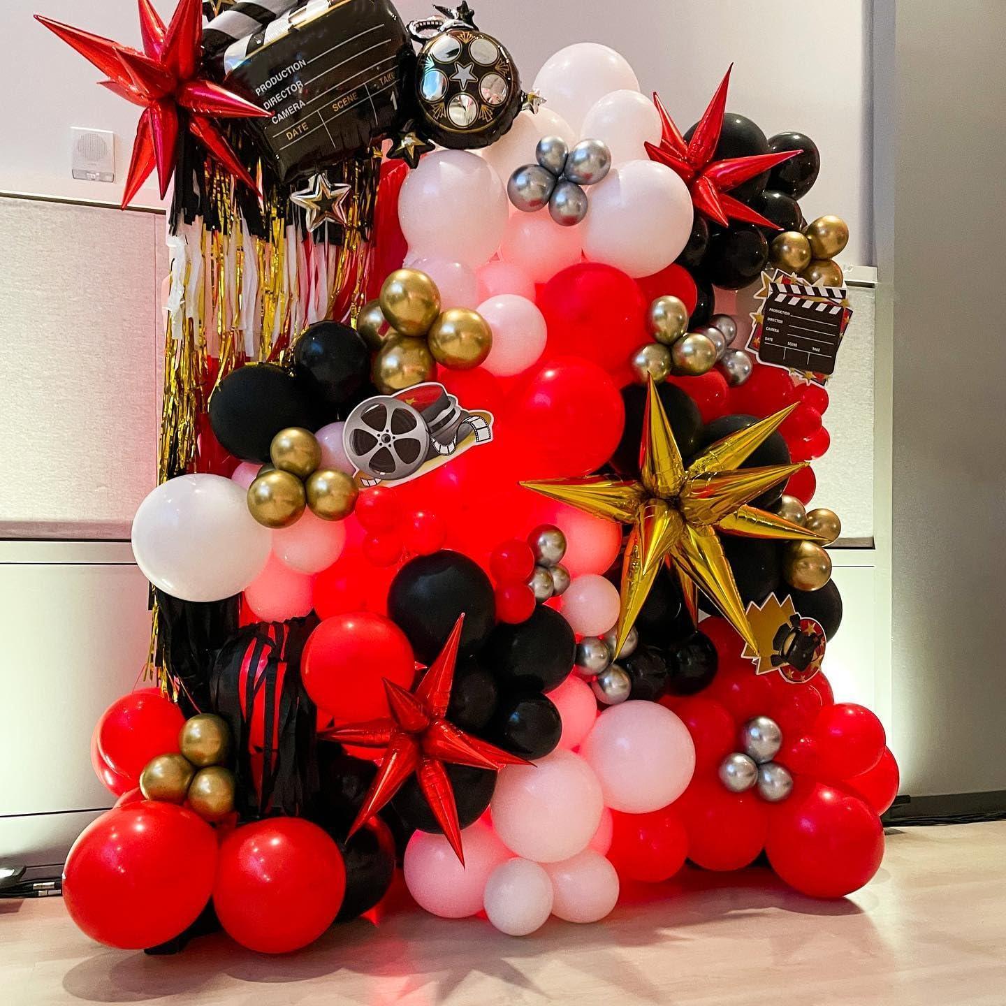 Movie Night Balloon Garland Arch Kit, 134pcs Black Red Chrome Gold ...