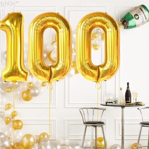 Gold 100 Balloon Number, 40 Inch, 100th Birthday Decorations | 100K ...