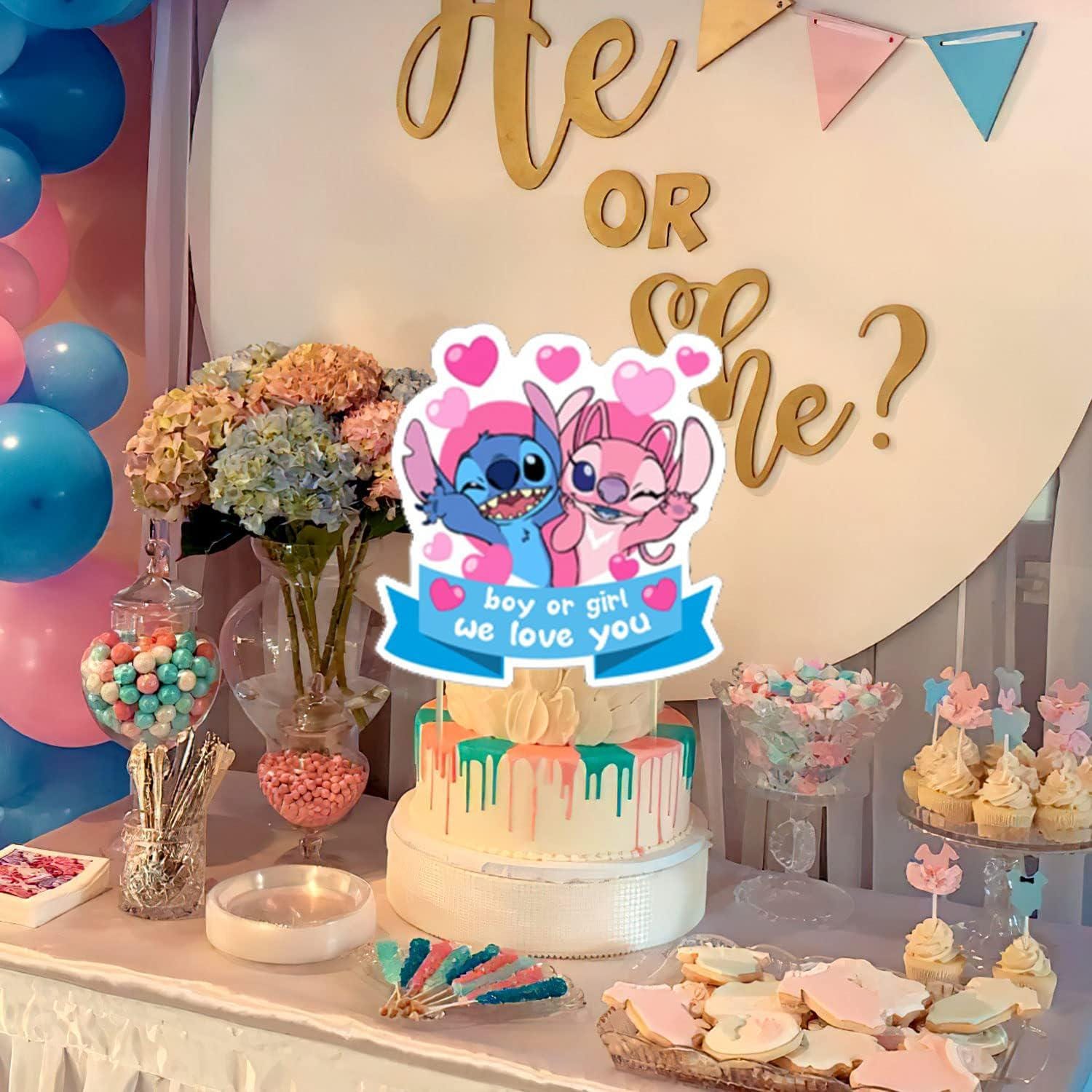 Stitch and Angel Gender Reveal Birthday Party Supplies, 35pcs Stitch ...