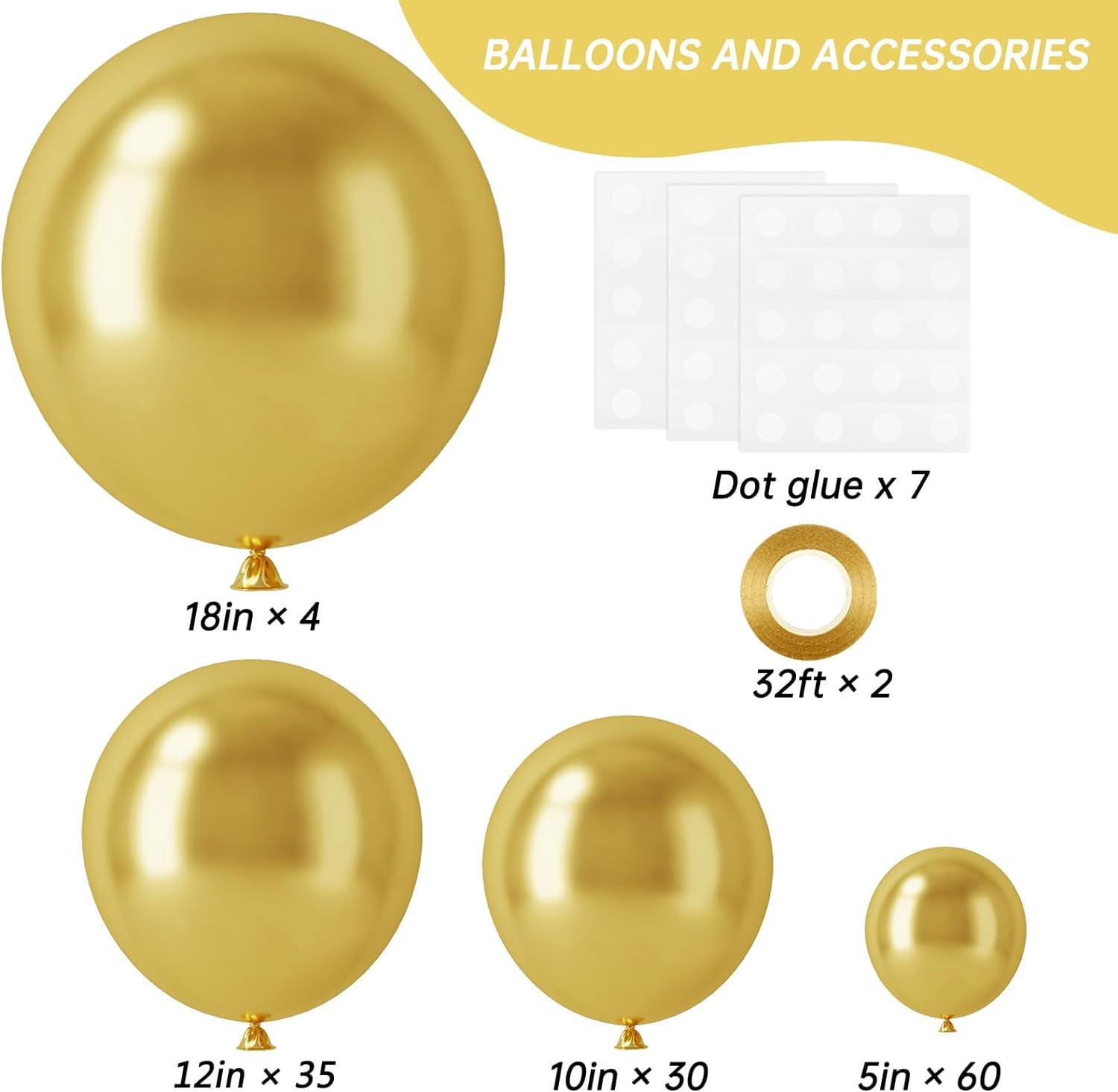 129pcs Metallic Gold Balloons Latex Balloons Different Sizes 18 12 10 5 ...