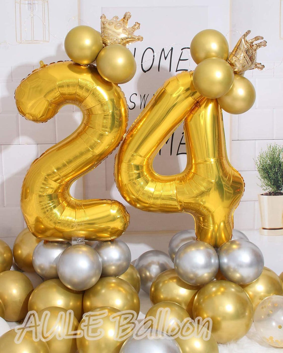 40 Inch Large 24 Number Balloons Gold, Big Foil Number Balloons, Giant ...