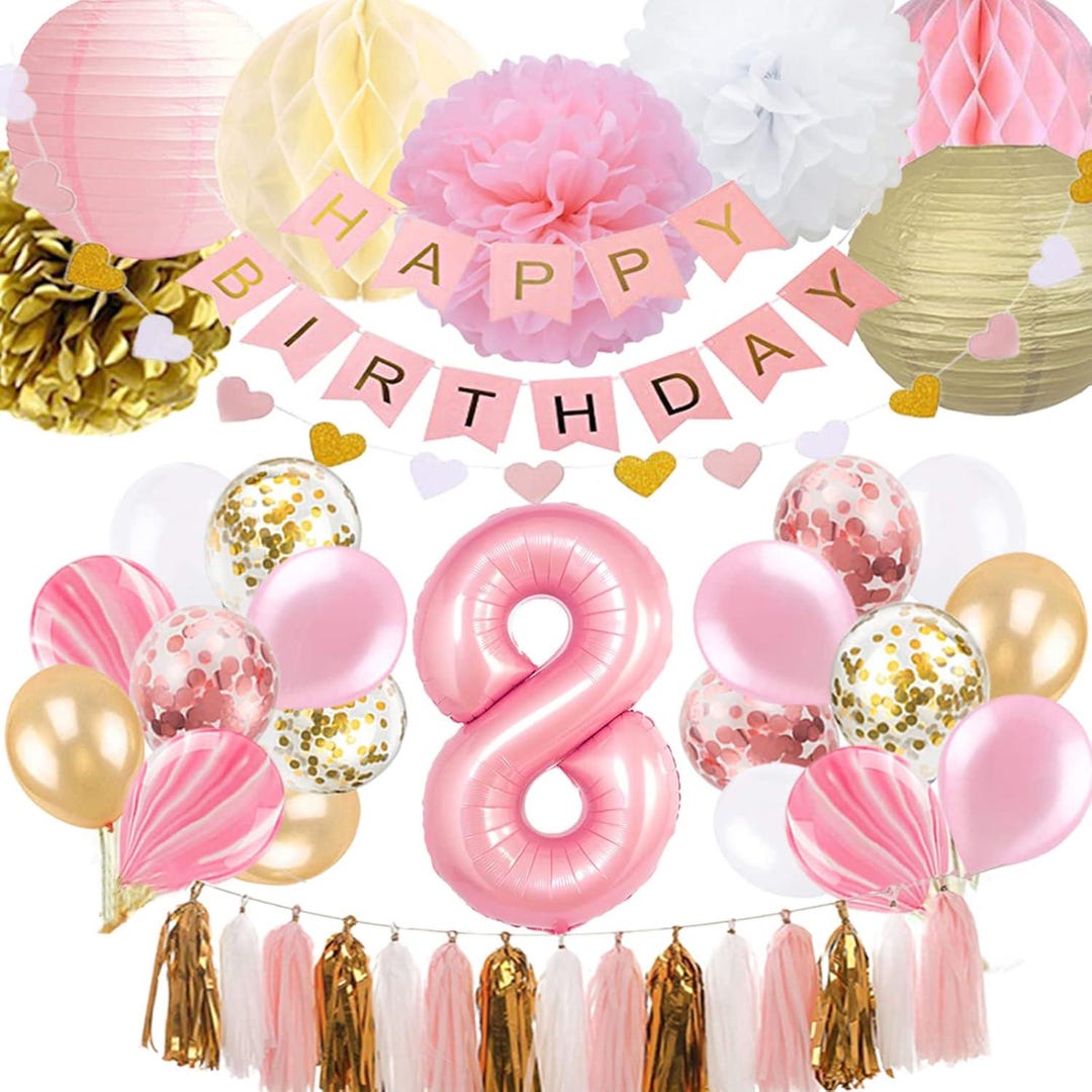 8th Birthday Girl Decoration, Girls 8th Birthday Decoration With Happy ...