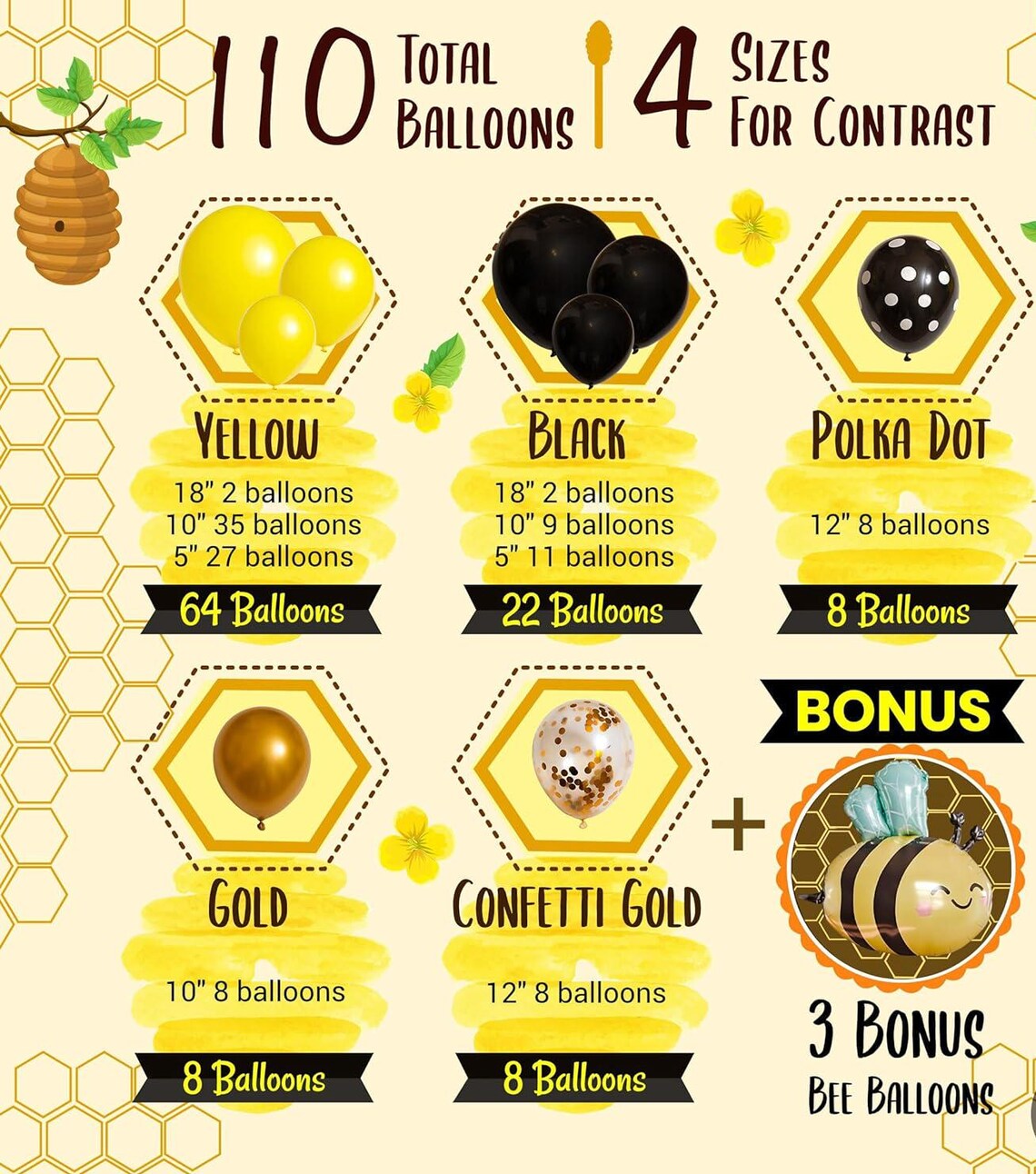 ALL IN-1 Bee Balloons Arch & Garland Kit, Yellow and Black Balloons for ...
