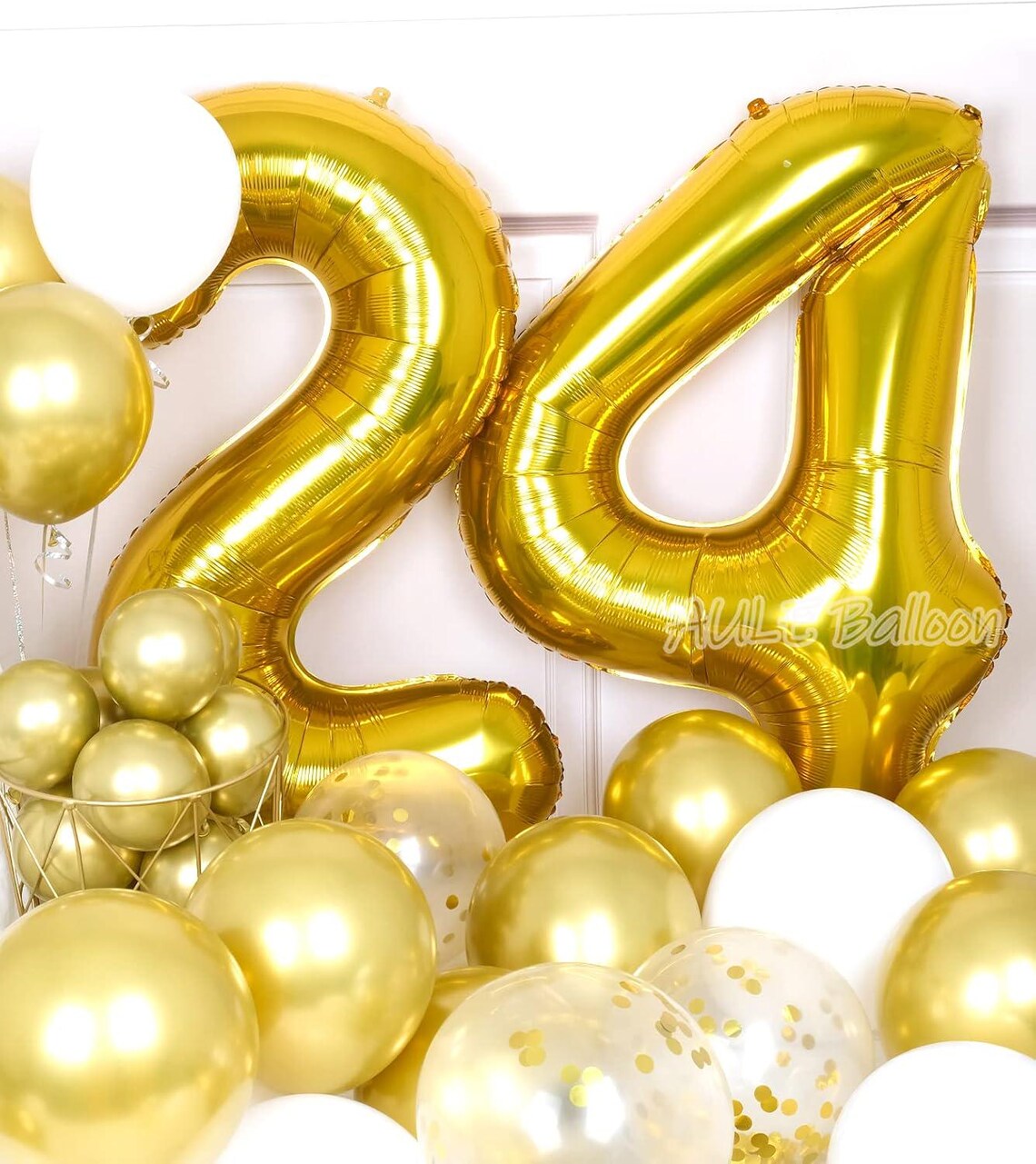 40 Inch Large 24 Number Balloons Gold, Big Foil Number Balloons, Giant ...