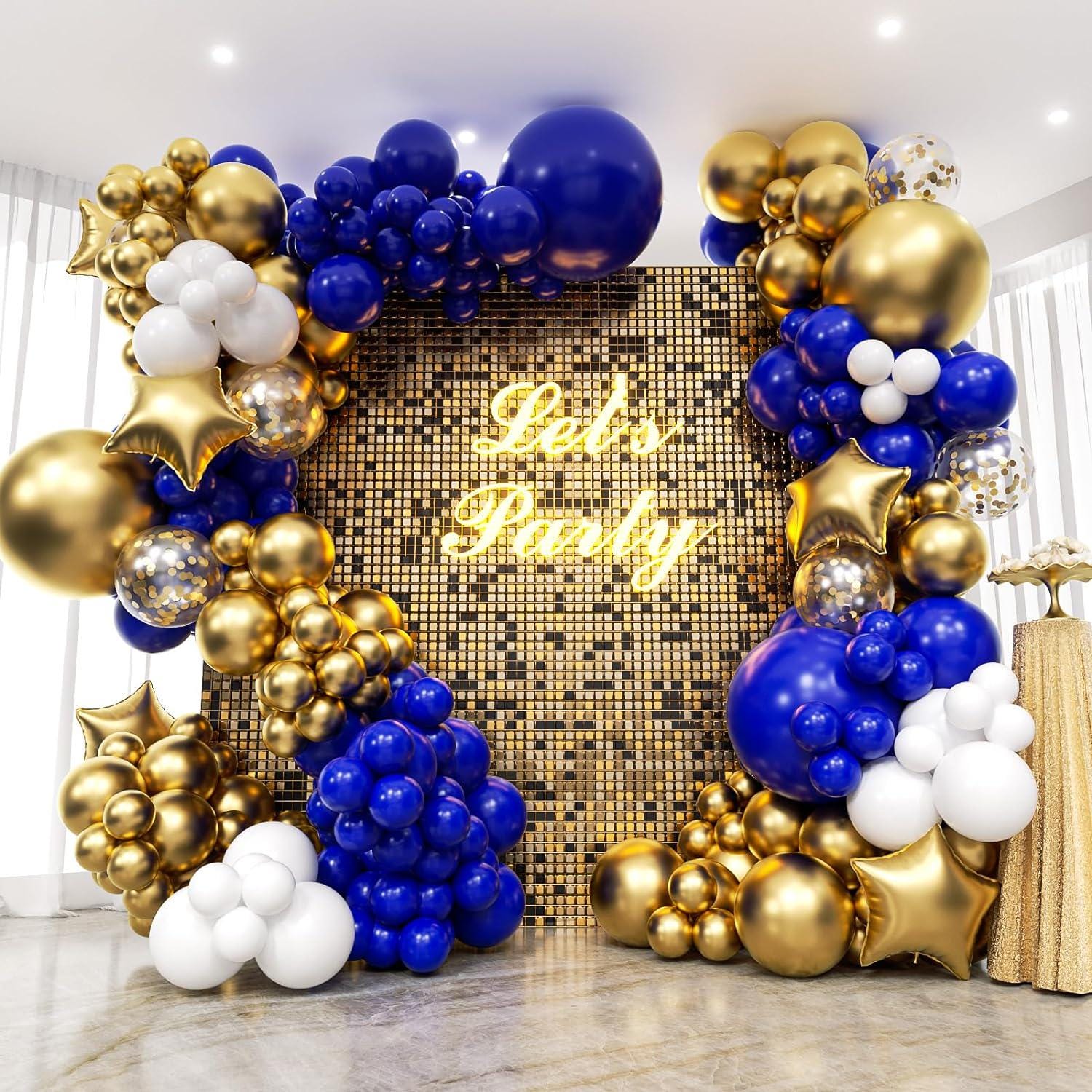 187 Royal Blue and Gold Balloons Arch Garland Kit, 5 10 12 18inch Royal Blue and Gold White ...