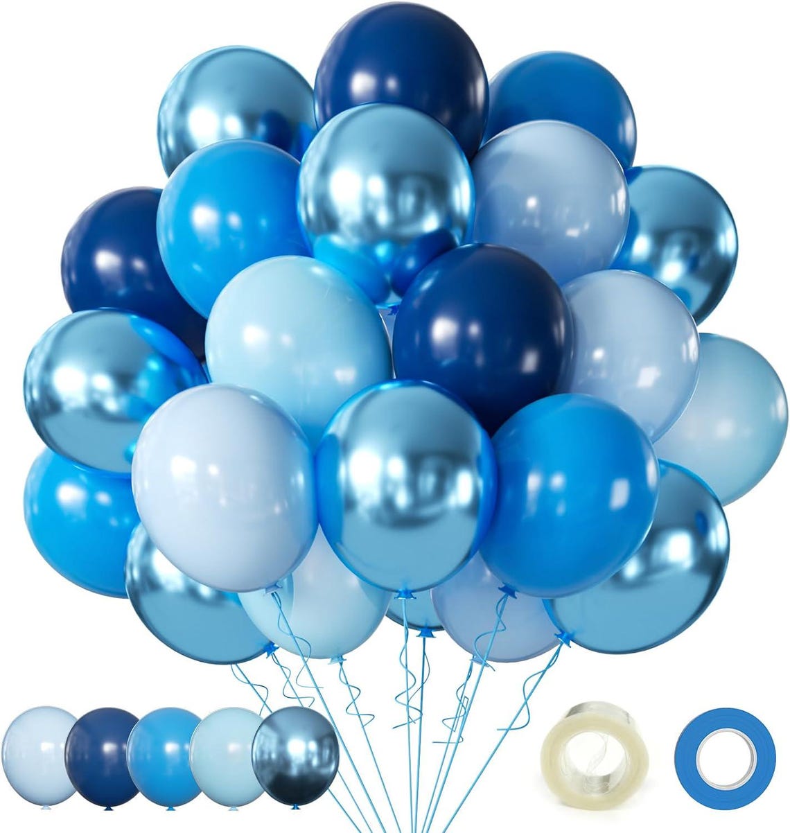 Balloon Metallic Blue Balloons, 60pcs 12inch Chrome Blue Balloons ...