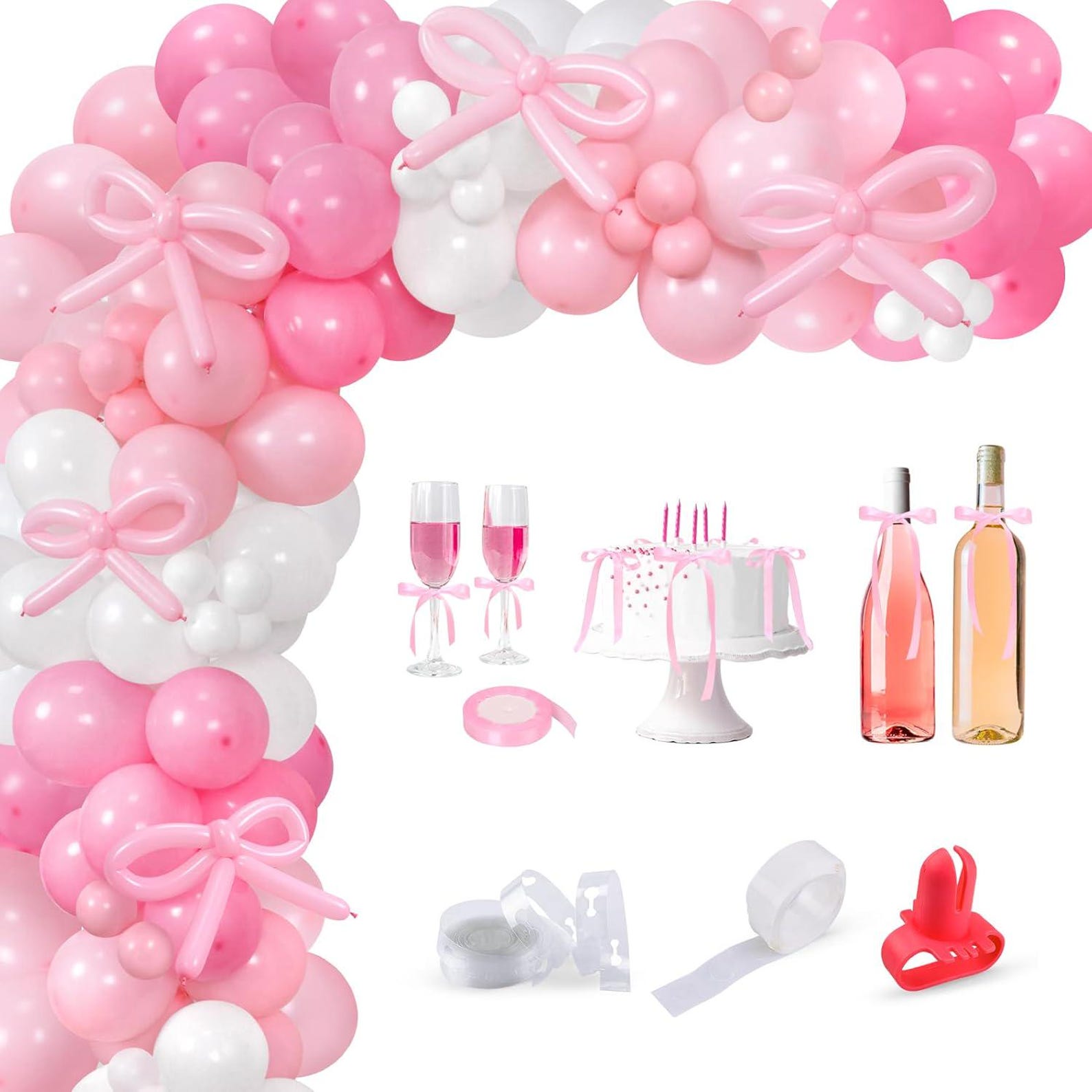 Pink Bow Balloon Arch Kit, 160 Pcs Pink Bow Balloons Garland With Long ...