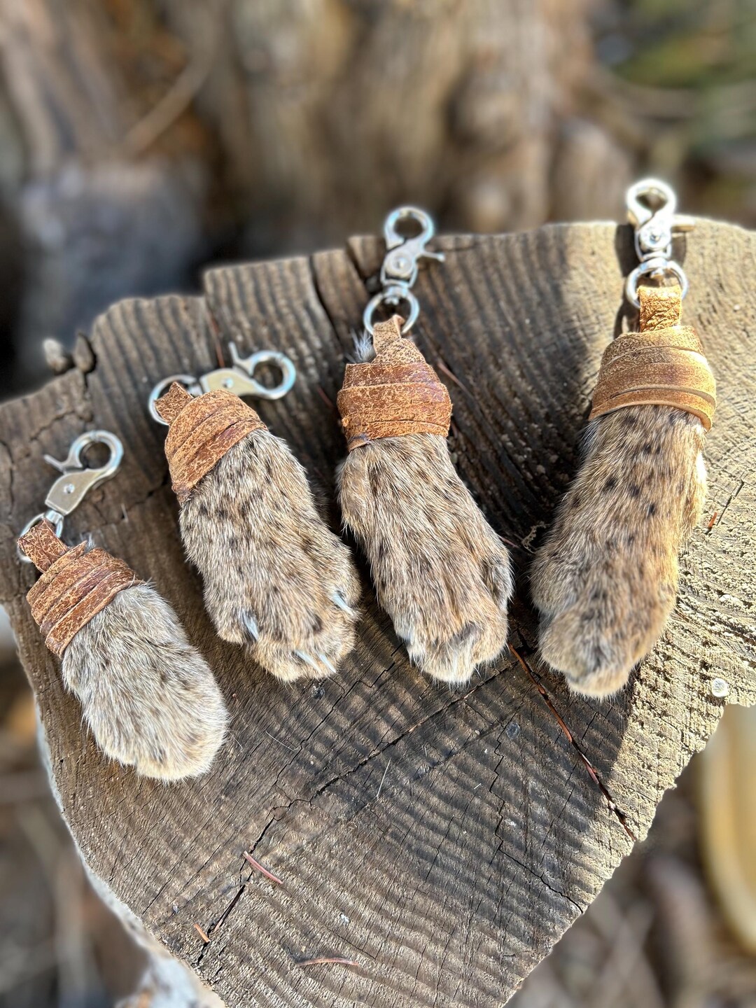 Preserved Taxidermy Bobcat Paw Keychains - Buckskin Leather Wrapped - Etsy
