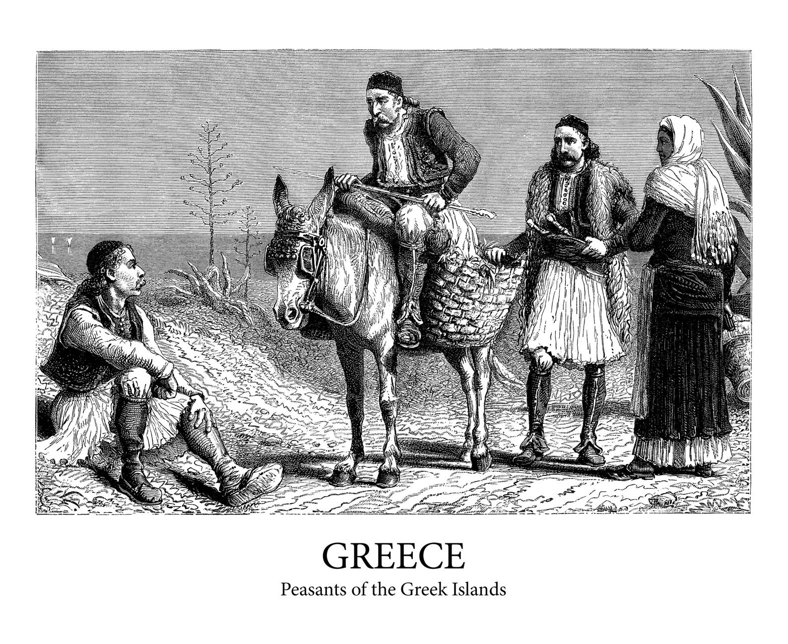 Vintage Digital Poster | Greece 1800s: Peasants of the Greek Islands ...