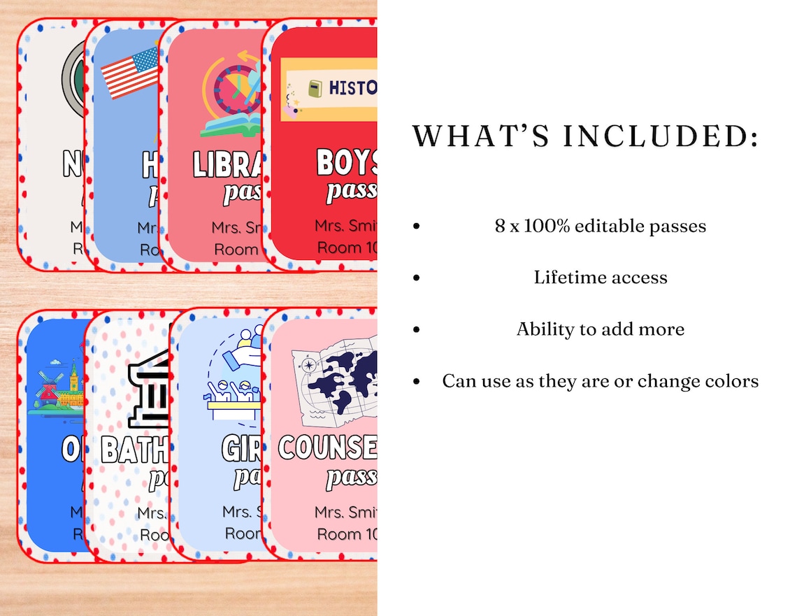 Printable Classroom Hall Passes: Customizable Canva Template - Etsy