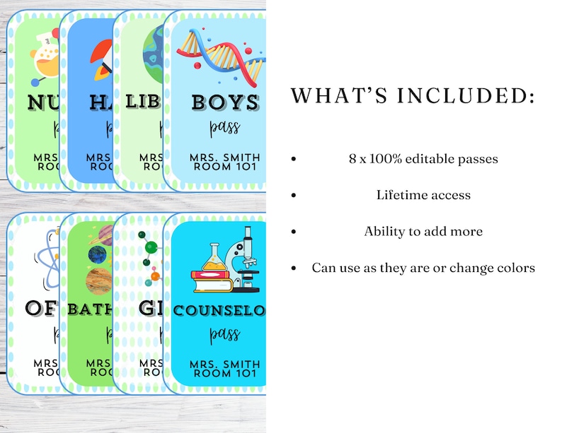 Science Classroom Hall Passes: Customizable Canva Template (digital ...