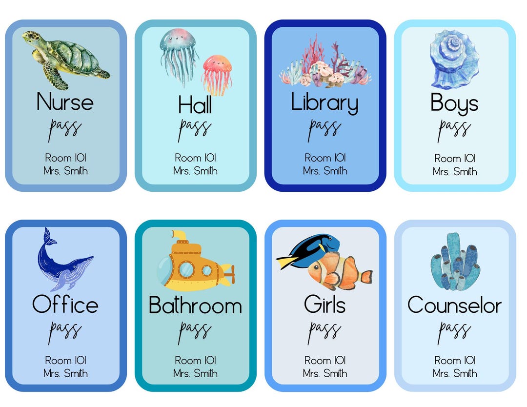Ocean Hall Pass/canva Editable Pass - Etsy