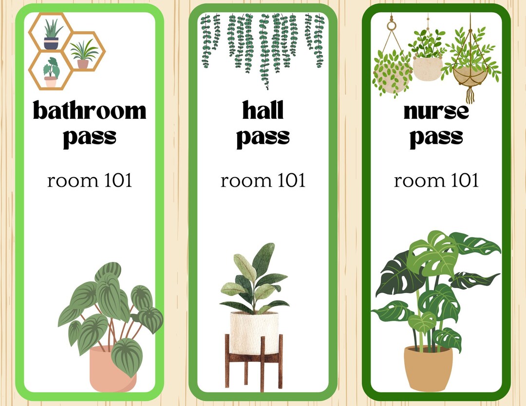 Classroom Hall Pass, Canva Editable Template, Plant Themed, Restroom ...