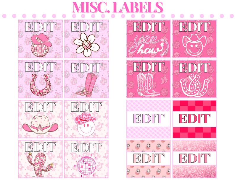 Disco Cowboy Name Tags & Labels - Editable - Etsy