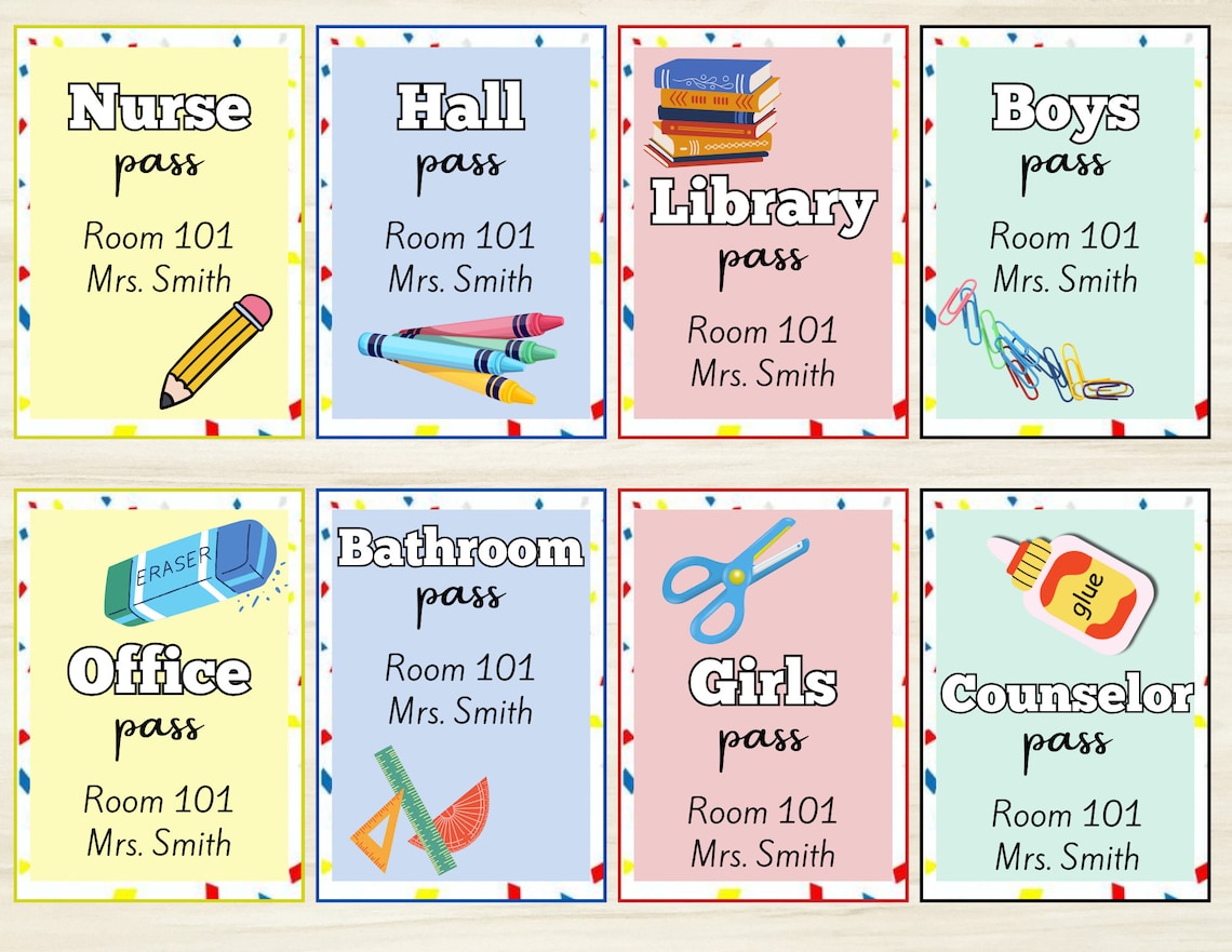 Primary Colors Classroom Hallpass /canva, Passes, Bathroom, Hall Pass ...