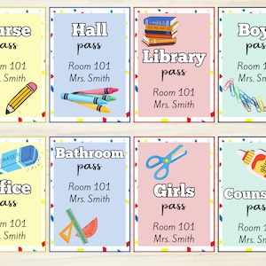 Printable Classroom Hall Passes: Primary Colors, Customizable Canva ...