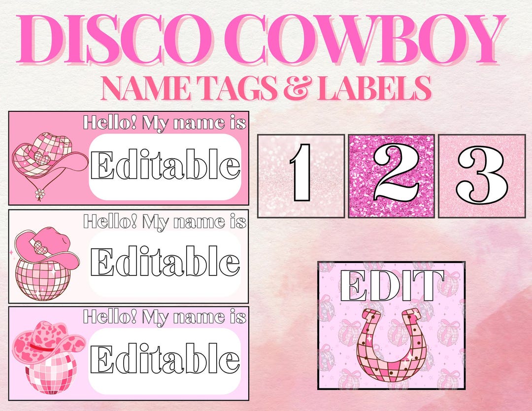 Disco Cowboy Name Tags & Labels - Editable - Etsy