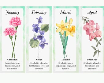 Printable Birth Flower Bookmarks, Edit in Canva, Instant Digital ...