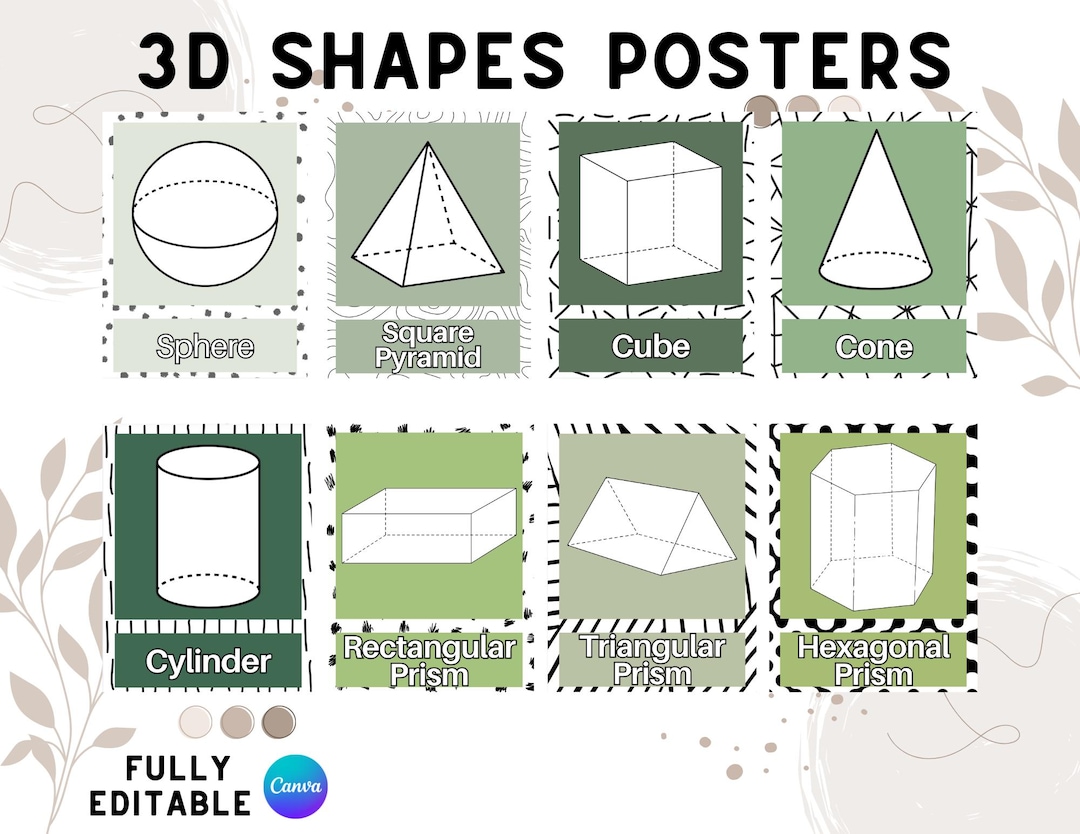 3D Shapes Posters - Boho Shapes, Classroom Decor, Math Posters, Math ...