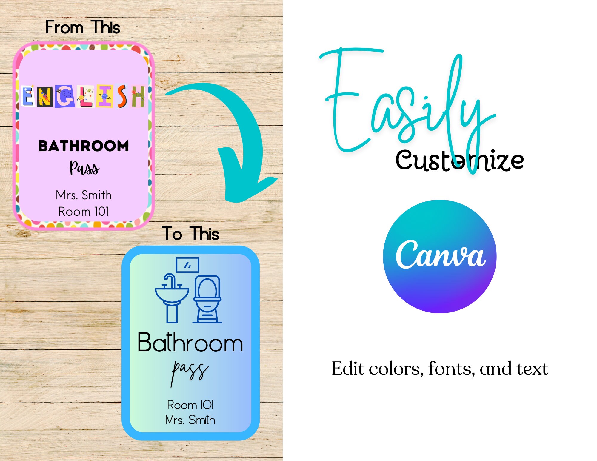 Classroom Hall Passes: Printable Teacher Lanyard Templates (canva ...