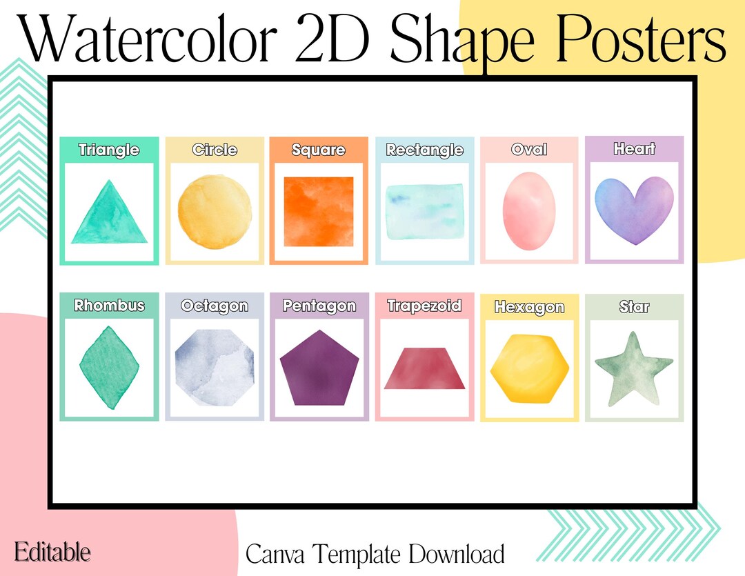 2D Watercolor Shapes, Printable Shapes Posters, Classroom Decor - Etsy