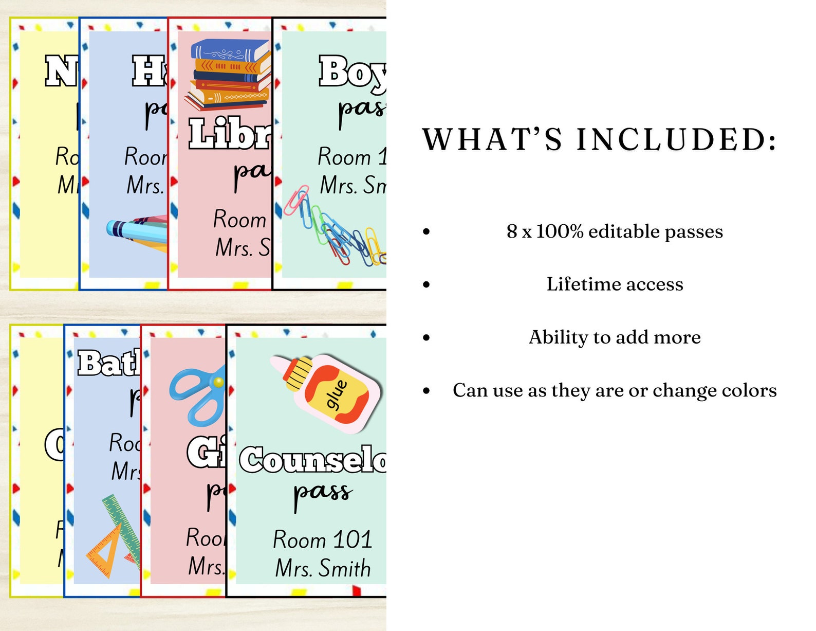 Primary Colors Classroom Hallpass /canva, Passes, Bathroom, Hall Pass ...