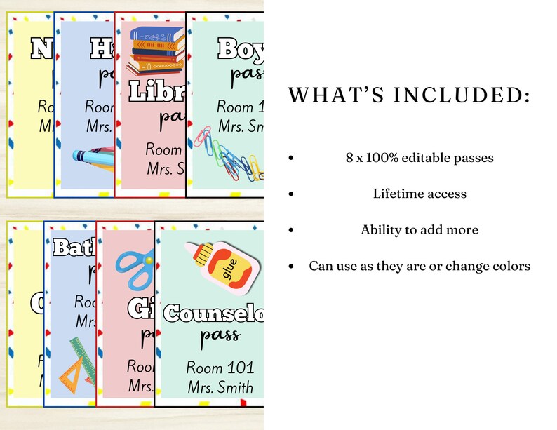 Printable Classroom Hall Passes: Primary Colors, Customizable Canva ...