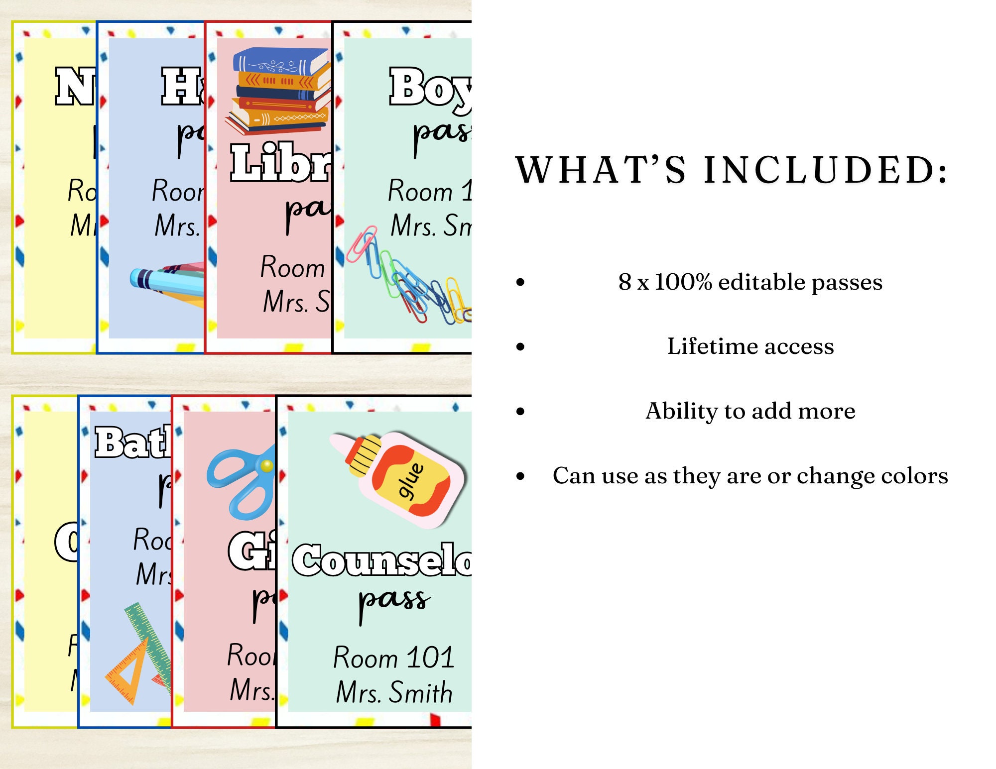 Primary Colors Classroom Hallpass /canva, Passes, Bathroom, Hall Pass ...