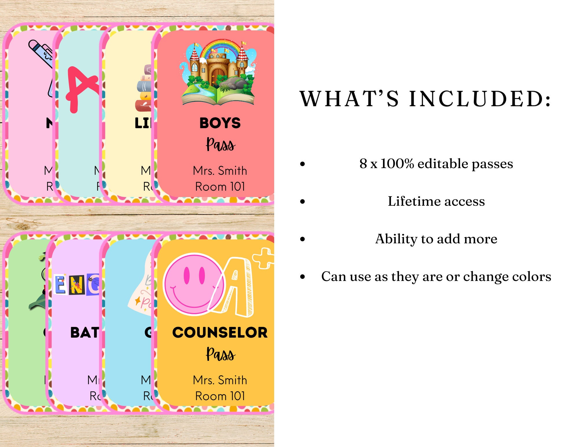 Classroom Hall Passes: Printable Teacher Lanyard Templates (canva ...