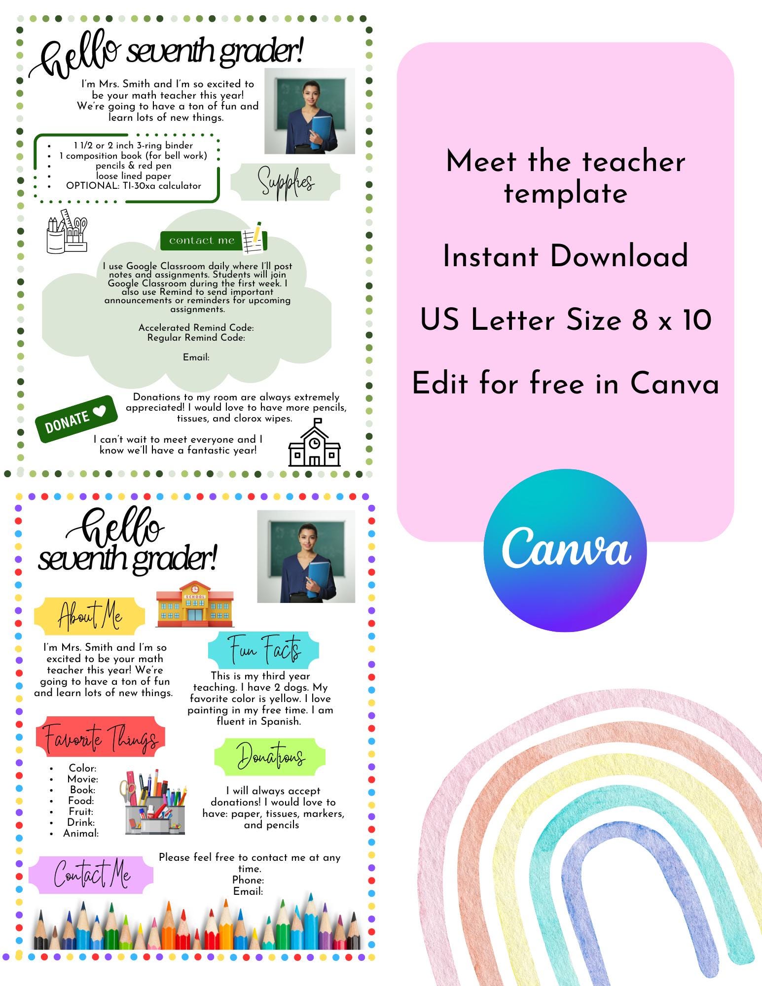 Plant Meet the Teacher Template, Canva Template, Back to School Meet ...