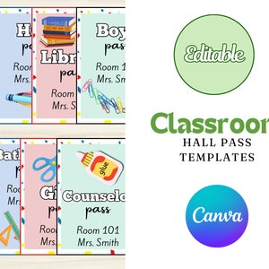 Primary Colors Classroom Hallpass /canva, Passes, Bathroom, Hall Pass ...