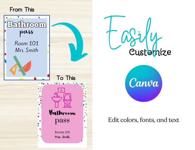 Primary Colors Classroom Hallpass /canva, Passes, Bathroom, Hall Pass ...