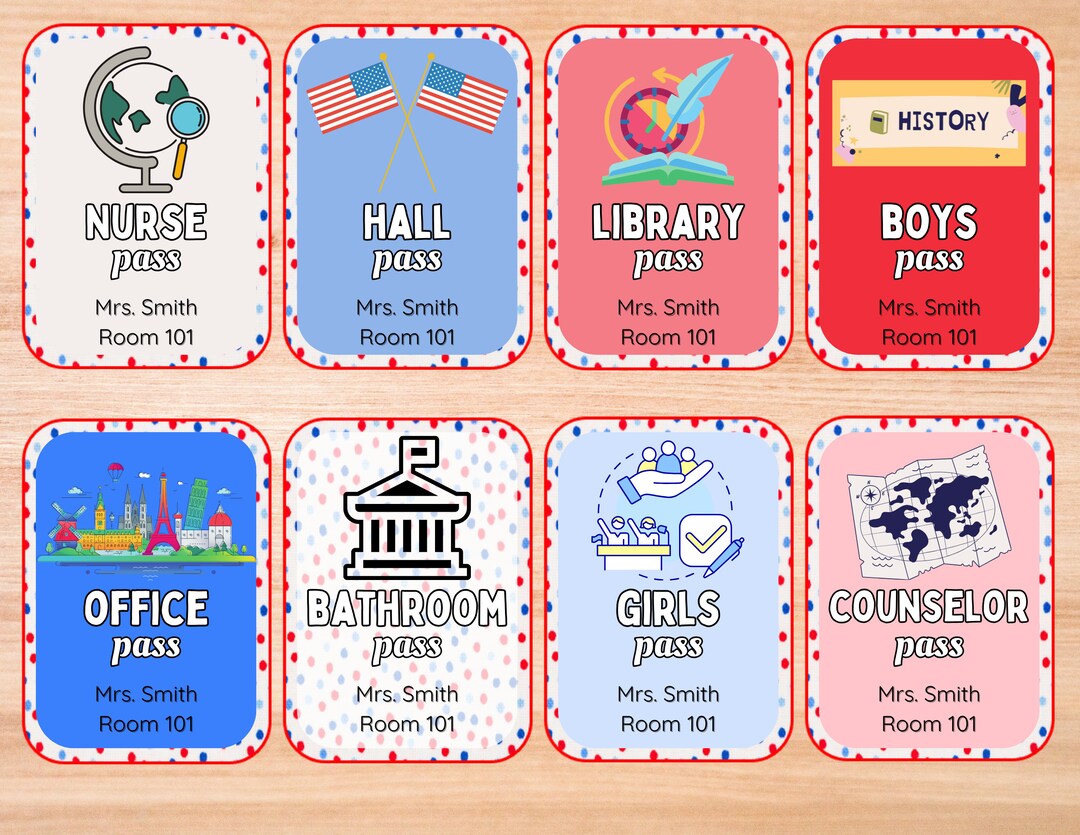 Printable Classroom Hall Passes: Customizable Canva Template - Etsy