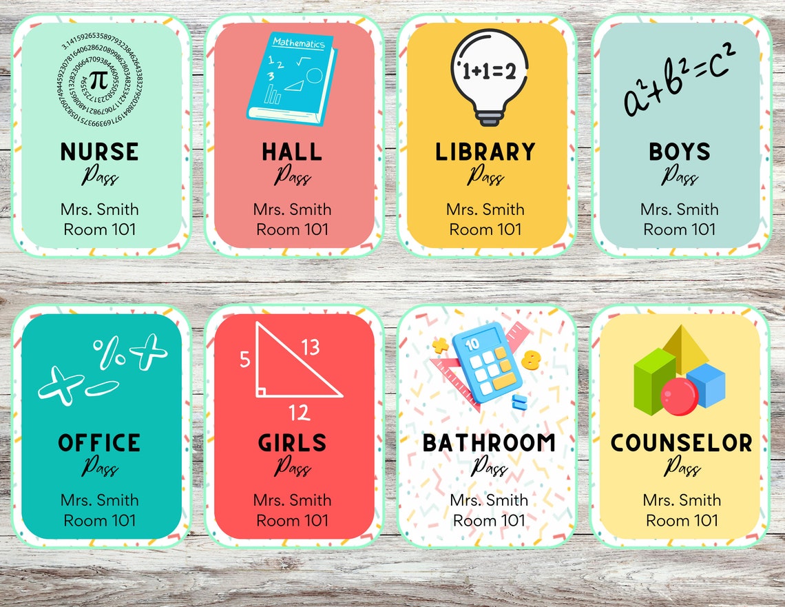 Math Classroom Hallpass/canva, Passes, Bathroom, Hall Pass, Office ...