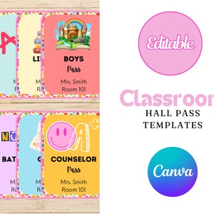 Classroom Hall Passes: Printable Teacher Lanyard Templates (canva ...