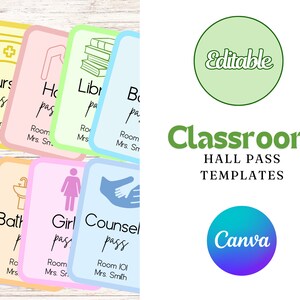 Classroom Hall Pass Templates: Customizable School Passes (canva ...
