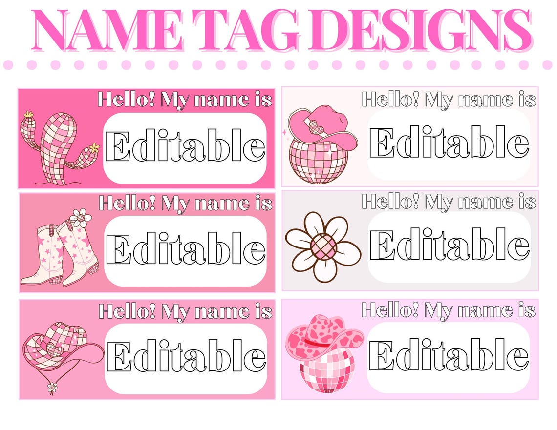 Disco Cowboy Name Tags & Labels - Editable - Etsy