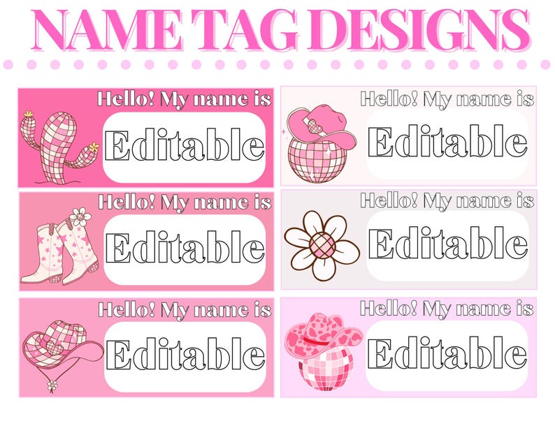 Disco Cowboy Name Tags & Labels - Editable - Etsy