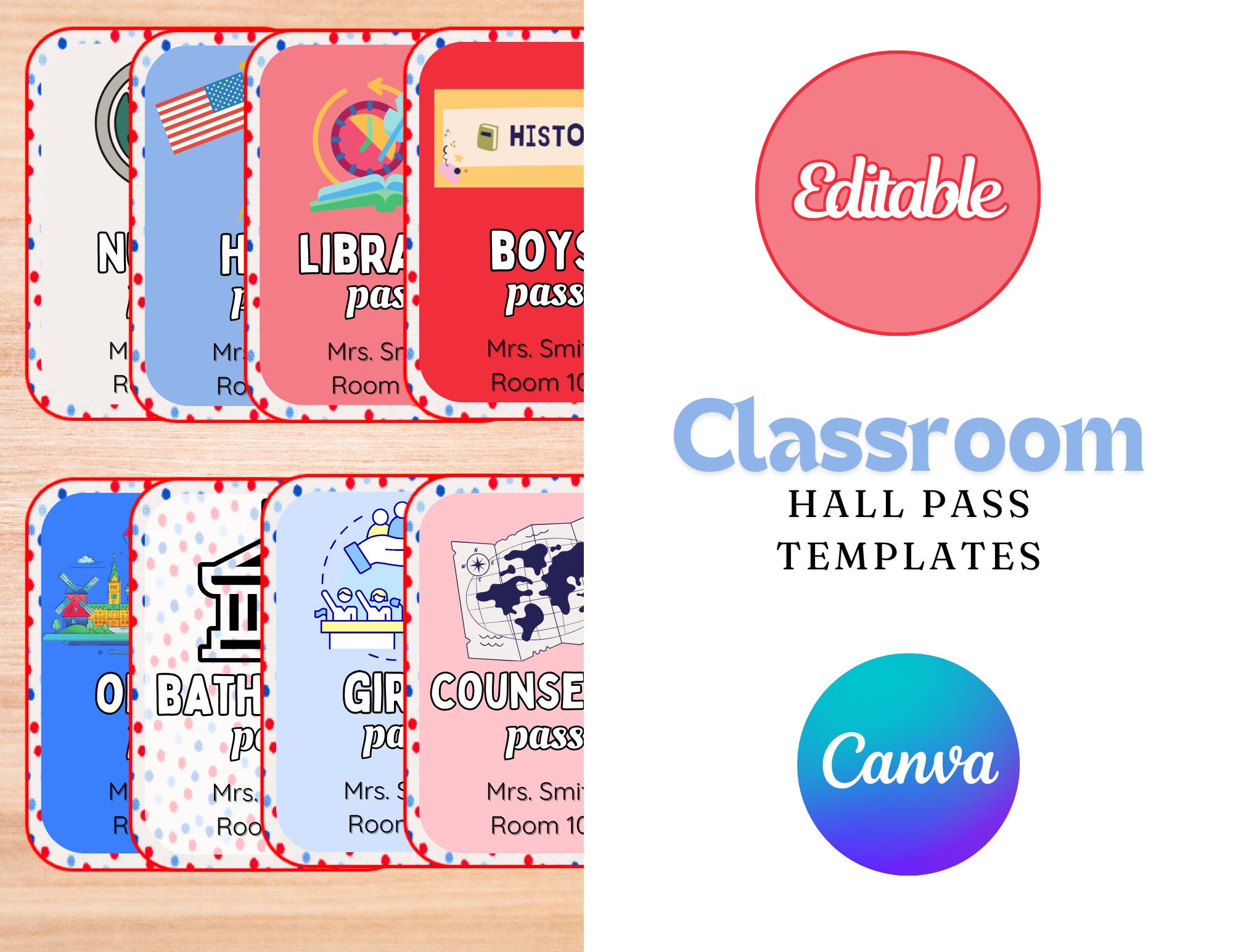 Printable Classroom Hall Passes: Customizable Canva Template - Etsy UK