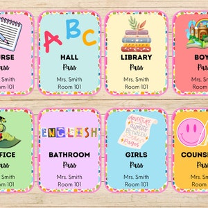 Classroom Hall Passes: Printable Teacher Lanyard Templates (canva ...